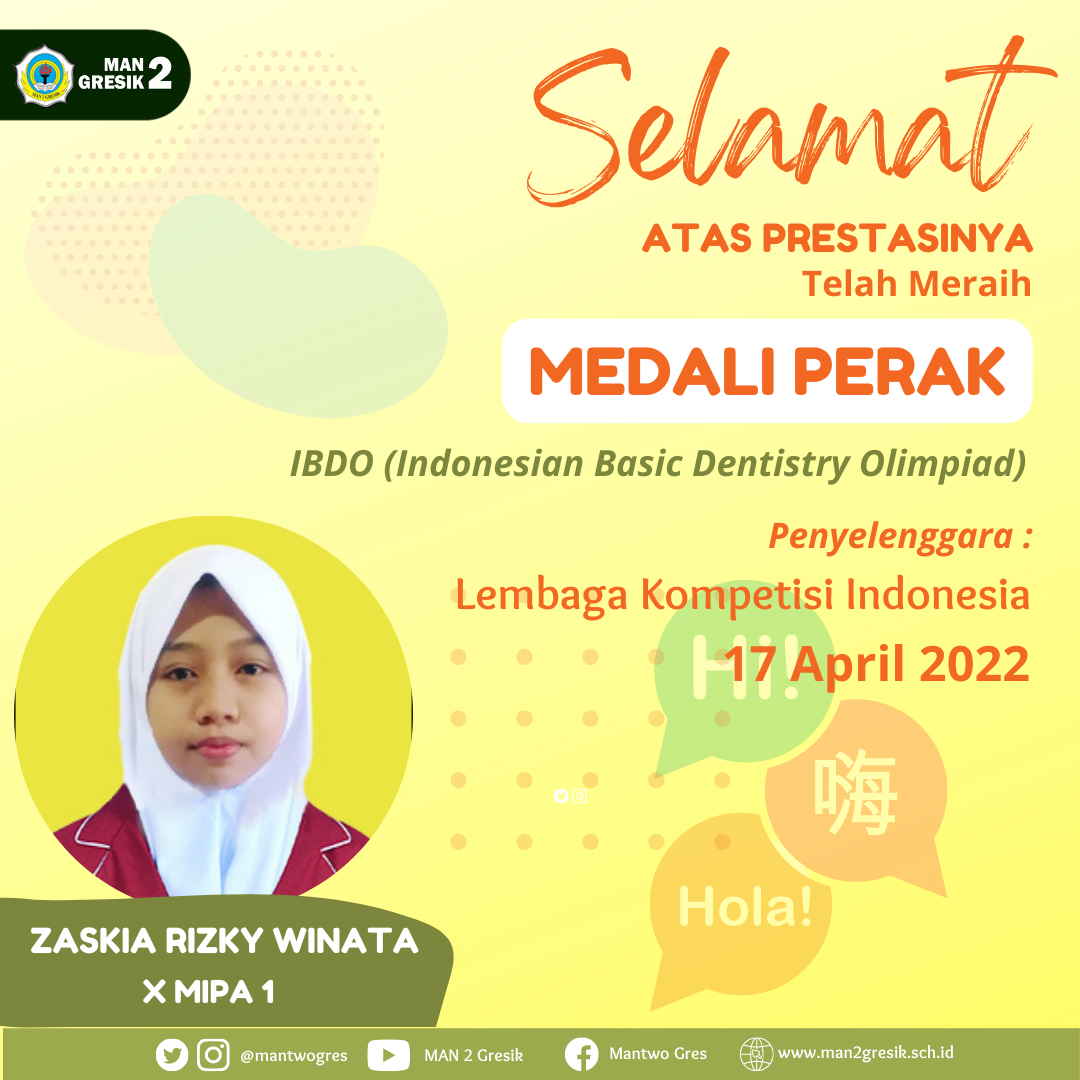 ZAZKIA RIZKY WINATA SISWI MAN 2 GRESIK RAIH MEDALI PERAK PADA IBD0 ZAZKIA RIZKY WINATA SISWI MAN 2 GRESIK RAIH MEDALI PERAK PADA IBD0